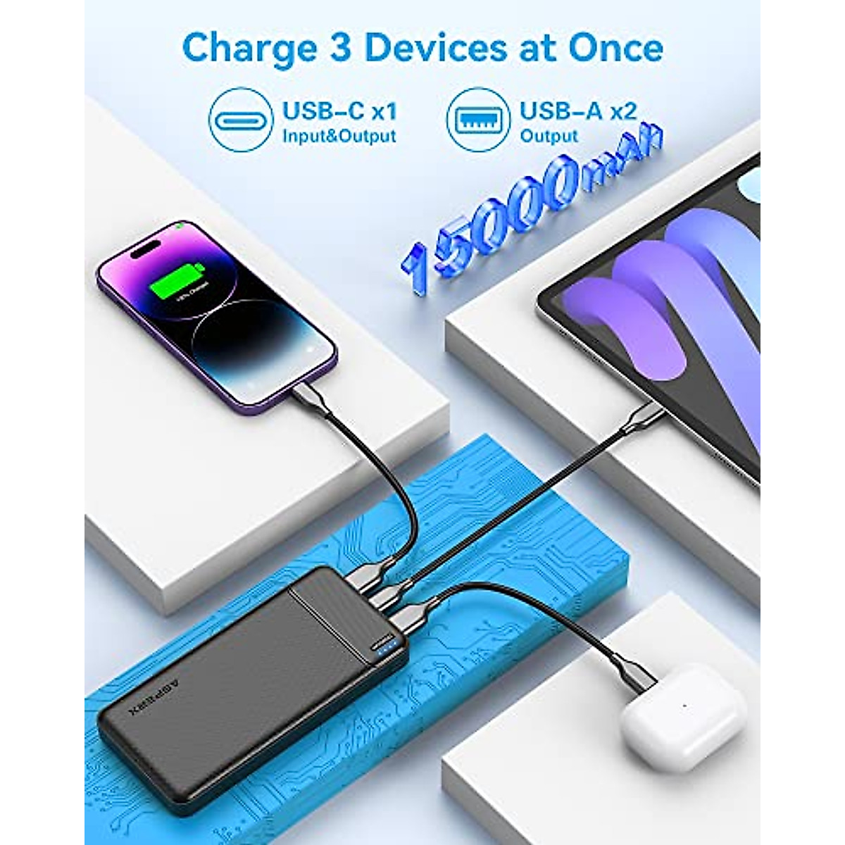 AsperX PD 22.5W [ Faster Charging ] 15000mAh Portable Charger, [ USB C Out & in] Slim Power Bank, External Battery Pack Cell Phone Charger for iPhone 14/13 Samsung AirPods and More