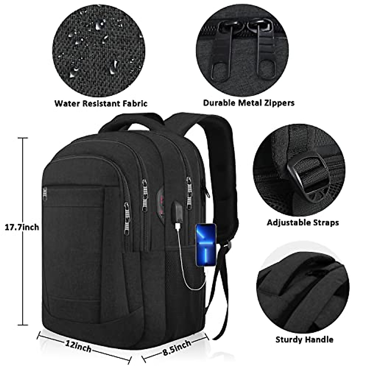 Large Travel Backpack, 40L TSA Flight Approved Travel Laptop Backpack for Men and Women, Anti Theft Water Resistant Business College Bag with USB Charging Port & Headphone Hole Fits 15.6 Inch Laptop
