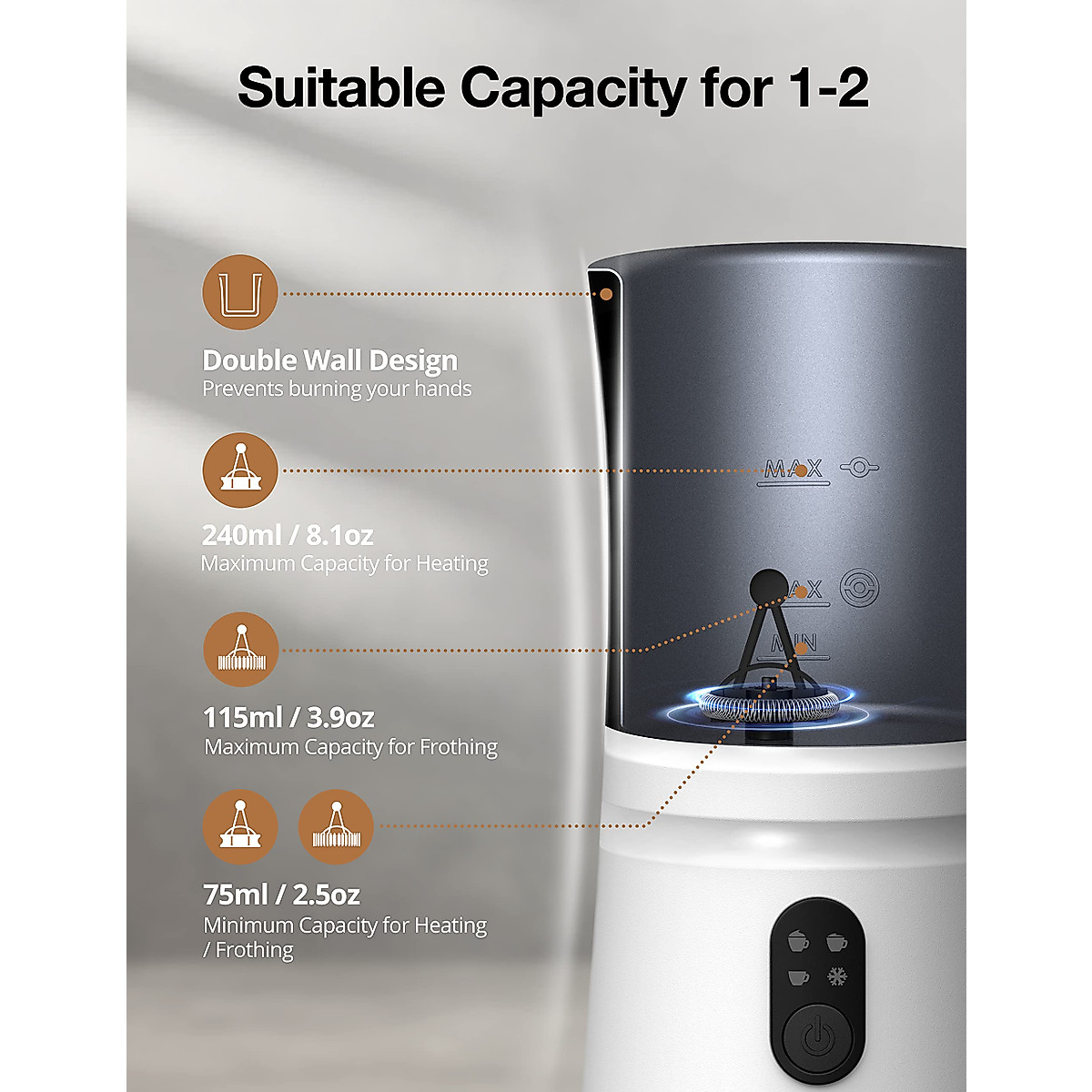 Milk Frother and Steamer, 4-in-1 Milk Frother for Coffee Electric Double Wall, Hot & Cold Foam Milk Heater with Strix Temperature Controls, Auto Shut-Off, for Cappuccino, Coffee, Macchiato (white)