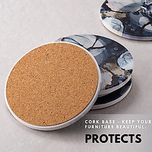 Nasema Kitchen Drink Coasters with Holder, 6-Piece Coaster Set, Modern Ceramic Coasters for Drinks Absorbent for Wooden Table, 4-Inches for Cups & Glasses, Tabletop Protection (Ocean Blue, 6)