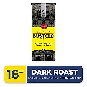 Supreme by Bustelo Whole Bean Espresso Coffee, 16-Ounce Bag (1 Pound)