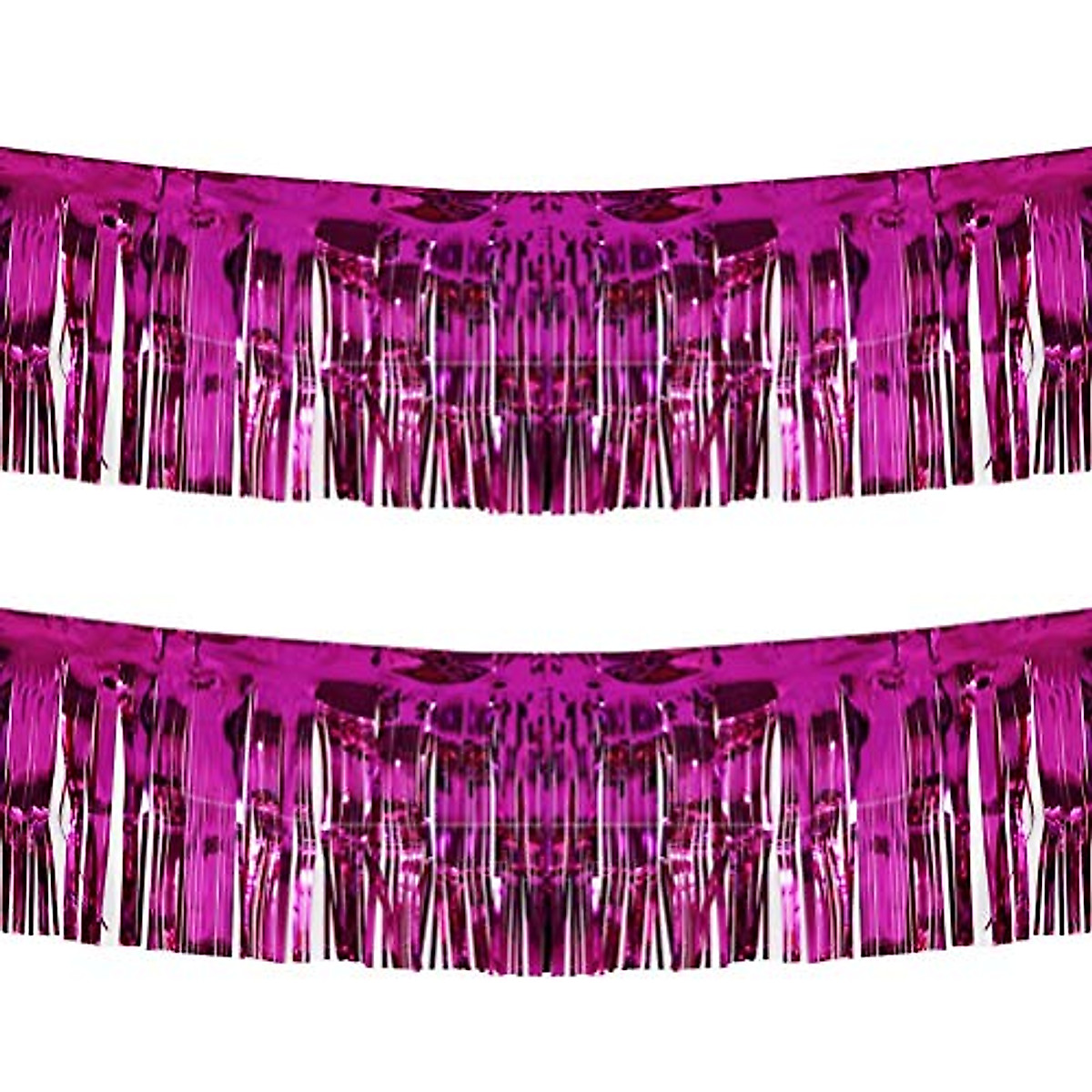 Blukey 10 Feet by 15 Inch Fuchsia Foil Fringe Garland - Pack of 2 | Shiny Metallic Tinsel Banner | Ideal for Parade Floats, Bridal Shower, Wedding, Birthday, Christmas | Wall Hanging Drapes
