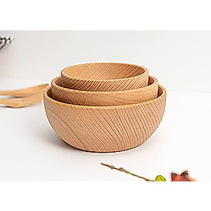 Ebrima Beech Round Bowl Wooden Salad Bowl Household Solid Wood Fruit Bowl (large)