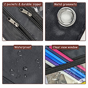 YoeeJob 1 Pack Pencil Pouch for 3 Ring Binder, Expandable Binder Pouches with Zipper, Large Capacity Pen Holder Case with Clear Window School Class Office Organizers, Black