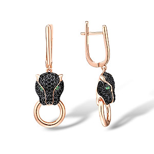Santuzza Panther Earrings 925 Sterling Silver Leopard Earring Black Spinel 14K Rose Gold Plating Jaguar Jewelry