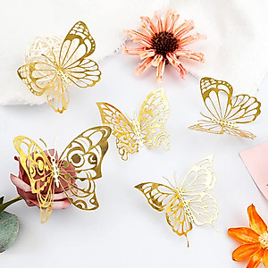 72 pcs 3D Butterfly Wall Decor Stickers, Gold Butterfly Party Decorations Butterfly Wall Decals Butterfly Bedroom Classroom Wedding Cake Balloon Baby Shower Decor Aesthetic for Girl,4 Styles 3 Sizes