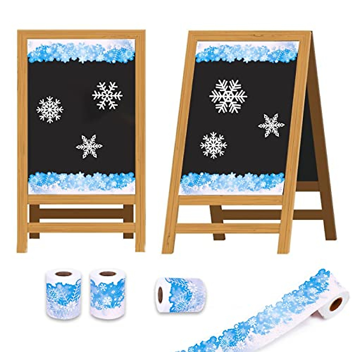 GLKTOPO 68 Ft Winter Bulletin Board Border Christmas Decoration Borders Sticker Snowflake Snowman Wave Trim Border Self-Adhesive Blackboard Photo Wall Stickers for School Classroom Party (C-style)