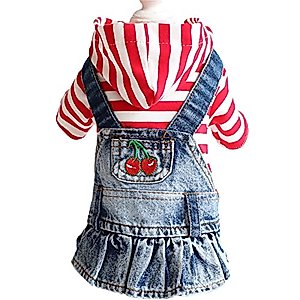 Pet Clothes for Medium Dogs Easter Fruit Embroidered Dog Dress Clothes Stripe Plaid Puppy Denim Hoodie Jacket
