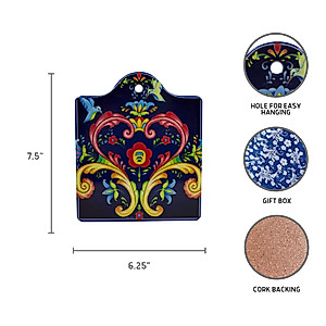 Rosemaling Blue Ceramic Cheeseboard Trivet