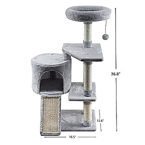 MIAO PAW 11Grey Cute Cat Tree Tower for Indoor Cats - Condo with Sisal Scratching Posts，Jump Platform Cat Furniture Activity Center Play House Bed