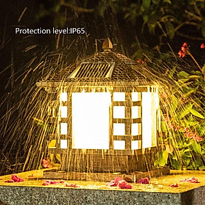 MODEBHD Courtyard Door Bollard Pillar Lamp, Dusk to Dawn Auto On/Off Solar Powered Post Lights, Waterproof IP65 Outdoor Post Light, Decoration Parks Community Lawn Post Lantern, Post Lamp