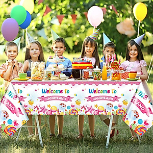 3 Pcs Candyland Party Decorations Candyland Tablecloth Candy Theme Plastic Table Cover Candy Land Lollipop Decorations for Birthday Baby Shower Candy Land Christmas Party Supplies