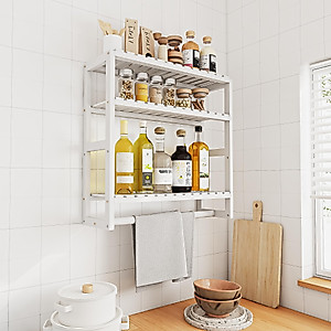 Galood 3 Tier Kitchen Organizers and Storage Spice Racks Organizer, Bamboo Storage Shelves with Towel Rack Under Sink Organizer (White)