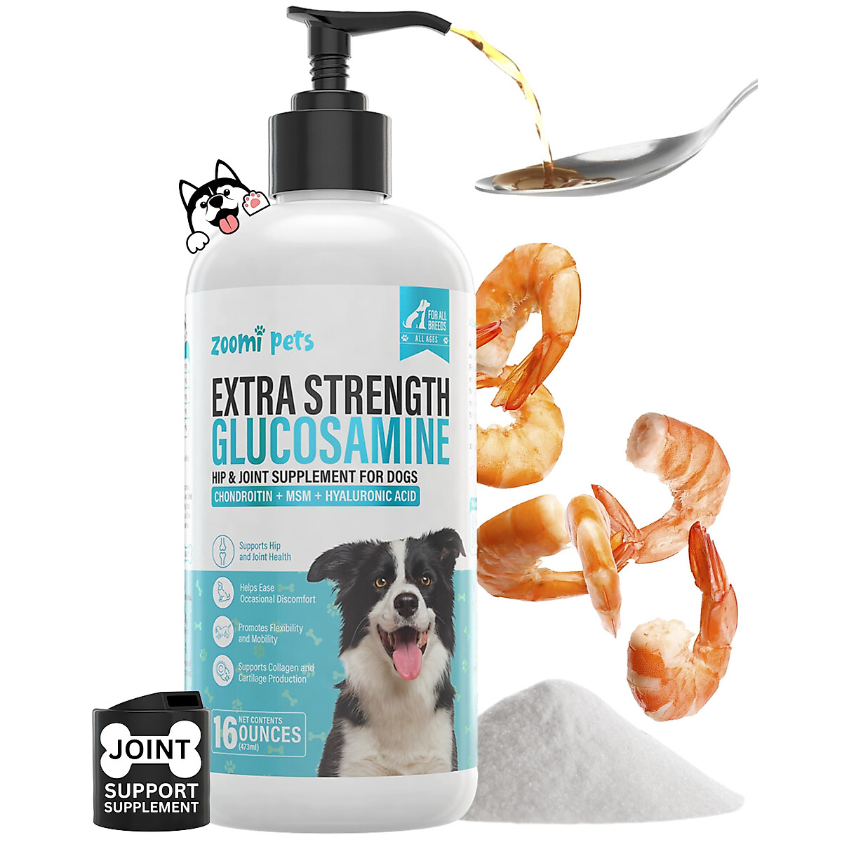 Zoomi Pets Liquid Glucosamine for Dogs (16oz) - Hip and Joint Supplement with Hyaluronic Acid, MSM, Manganese & Glucosamine Chondroitin for Dogs - Dog Joint Supplement Large Breed, Medium & Small Dogs