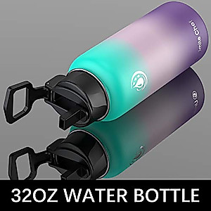 Umite Chef Sports Water Bottle with New Wide Handle Straw Lid, Vacuum Insulated Stainless Steel Thermos Mug, 32 oz Double Walled Wide Mouth Water Bottle ,Leak Proof, Sweat Free （Hydrangea）