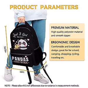 CUNEXTTIME Panda Backpack for Girls Boys, 16 Inch Black Backpacks for School, Cute Lightweight Durable Bookbag for Kids