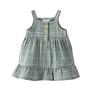 little planet by carter's Baby Girl's Organic Cotton Dress, Spring Moss Plaid, 9 Months