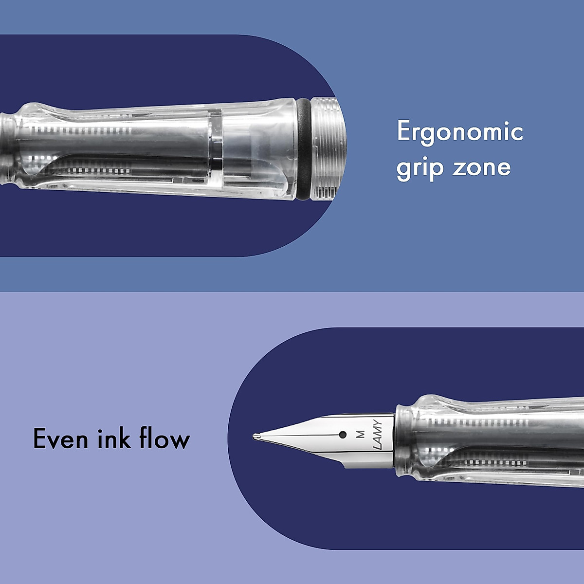 LAMY safari vista - Fountain Pen with ergonomic grip & polished Left-Handed steel nib (LH) in size M - ideal for any Writing & Calligraphy - including LAMY T 10 blue cartridge