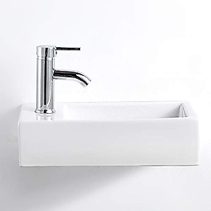 QI&YI Bathroom Vanity Ceramic Vessel Sink Wall Mount Small Half Bathroom Corner Basin Faucet Pop up Drain Left Hand