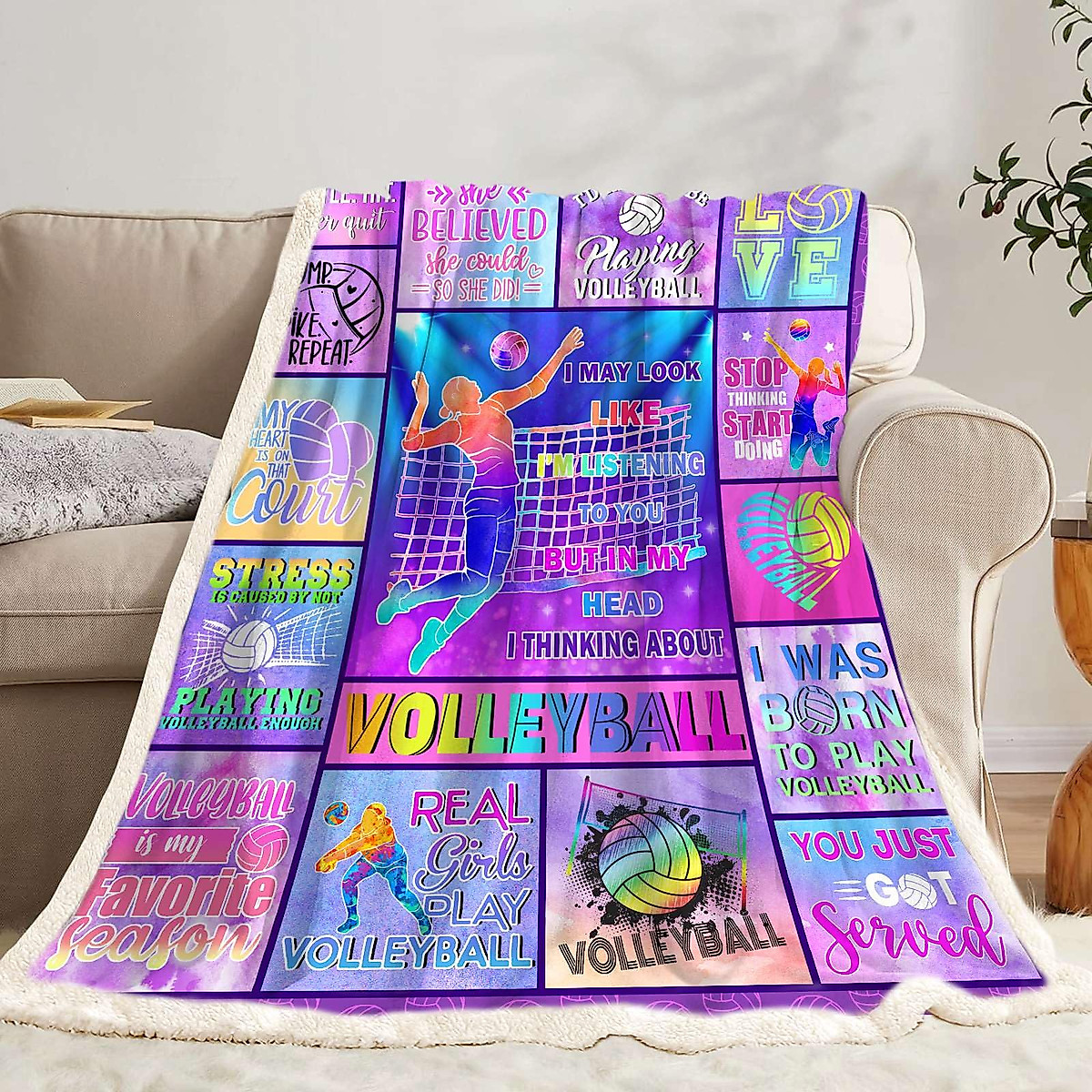 NTMANON Volleyball Blanket,Volleyball Gifts,Volleyball Gifts for Teen Girls Team,Gifts for Volleyball Lovers Blanket,Volleyball Blanket Gifts,Soft Warm Throws Blankets for Home Bedroom Sofa 50"x 60"