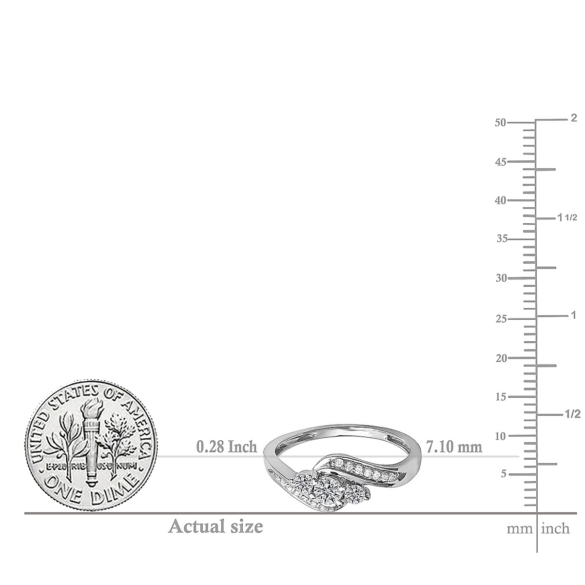 Dazzlingrock Collection 0.50 Carat (Cttw) 14K Diamond Women Swirl 3 Stone Engagement Ring 1/2 CT, White Gold, Size 6.5