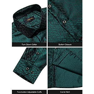 DiBanGu Mens Emerald Green Dress Shirts Long Sleeve Casual Button Down Green Shirts for Party Wedding