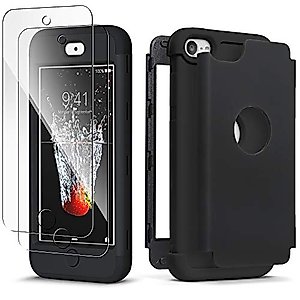 IDWELL iPod Touch 7th Generation Case with 2 Screen Protector, Three Layer Series Heavy Duty Protection Shockproof High Impact Protective Case for iPod Touch 5/6/7th Generation, Black