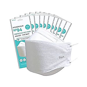 KN FLAX - Face Protective Mask (White) [Made in Korea] [10 Individually Packaged] 4-Layers Premium KF94 Certified Safety Mask for Adult [English Packing]