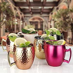 ARORA Moscow Mule Mugs set of 4,Aluminum Hammered Handcrafted Cups for Cocktail Drink, Beer Bar Party Gifts-Copper Color 19oz