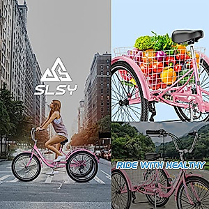 Slsy Adult Tricycles 7 Speed, Adult Trikes 20/24/26 inch 3 Wheel Bikes, Three-Wheeled Bicycles Cruise Trike with Shopping Basket for Seniors, Women, Men.