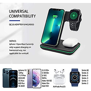 Wireless Charger, 3 in 1 Qi Certified 15W Fast Wireless Charging Station for Apple iWatch Series 7/SE/6/5/4/3/2,AirPods 2/Pro, Compatible for iPhone 13/12/11 Series/XS MAX/XR/XS/X/8/8 Plus/Samsung
