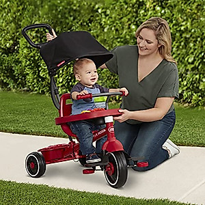 Radio Flyer Pedal & Push 4-in-1 Stroll ' N Trike®, Red Tricycle, for Toddlers Ages 1-5 (Amazon Exclusive), Toddler Bike