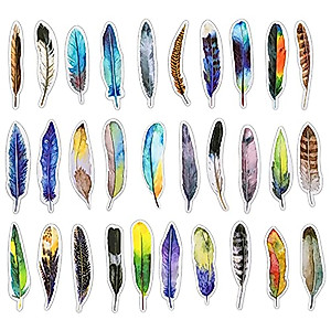 Watercolor Feather Theme Colorful Paper Bookmarks, 30PCS