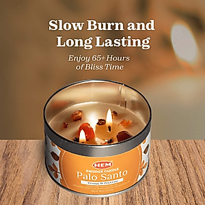 Palo Santo Candle with Crystals - 9.5 Oz Natural Soy Candles Scented | Soft Palo Santo Wood Aroma Protection Candles | Long Lasting 50 hrs Clean Burn, Aromatherapy Candle (Veladora de la Abundancia)