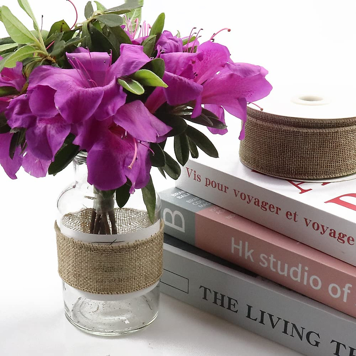 LIUYAXI Natural Burlap Wired Ribbon, 1-1/2" x Continuous 10 Yard, Solid Wired Edge Ribbon for Crafts,Gift Wrapping,Big Bow,Wreath,Tree Decoration,Outdoor Decoration