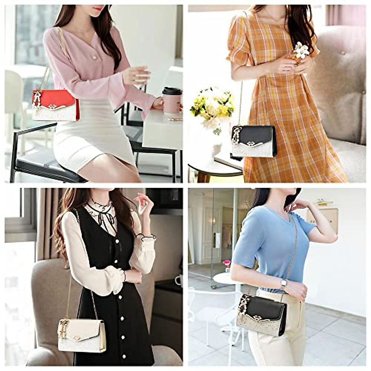 Crossbody Shoulder Square Bags for Women Glittering Stars Purse PU Leather Handbag Satchels Tote Bag with Metal Chain Strap