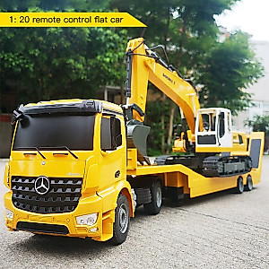 Dollox RC Truck Detachable Flatbed Semi Trailer Tractor Engineering Car Remote Control Trailer Truck Die-Cast Low Loader Electronics Hobby Toy with Sound and Light