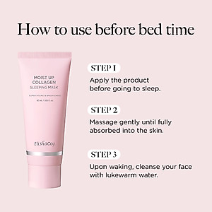 Elishacoy Moist Up Collagen Sleeping Face Mask Skincare, Hydrating, brightening Sleep Mask for Overnight Face Cream with Vitamin E, Korean Face Masks for Skin care, Anti Aging Moisture 50ML, 1.69fl.oz