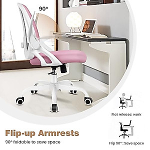 Razzor Office Chair, Ergonomic Computer Desk Chair with Lumbar Support, Breathable Mesh Rolling Swivel Task Chair with Flip-up Armrest and Adjustable Height for Home Office - Pink