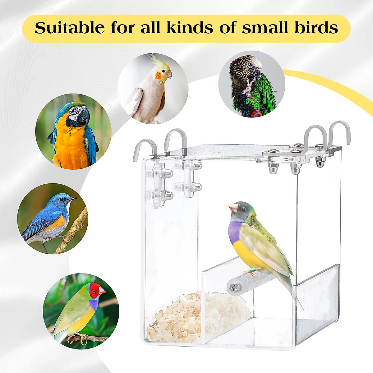 Ziliny 2 Pieces No Mess Bird Feeder for Cage Automatic Acrylic Bird Feeder Seed Food Catcher for Parakeet Canary Cockatiel Parrot Finch Canary 5.1 x 5.1 x 4.3 Inches