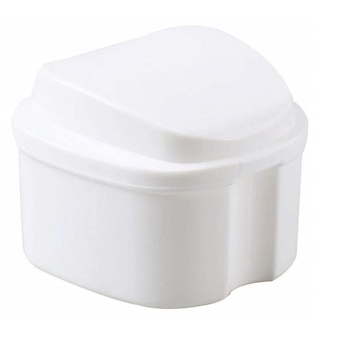 AmeriCan Goods Denture Bath Box with Denture Cleaner Brush Denture Bath Case with Rinsing Basket Tray Container (White)