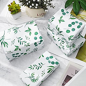 Whaline Eucalyptus Tissue Paper Greenery Wrapping Paper 14 x 20in Green Leaves Gift Wrapping Paper Art Paper for Jungle Safari Party Baby Bridal Shower Birthday Wedding Decor, 100 Sheet