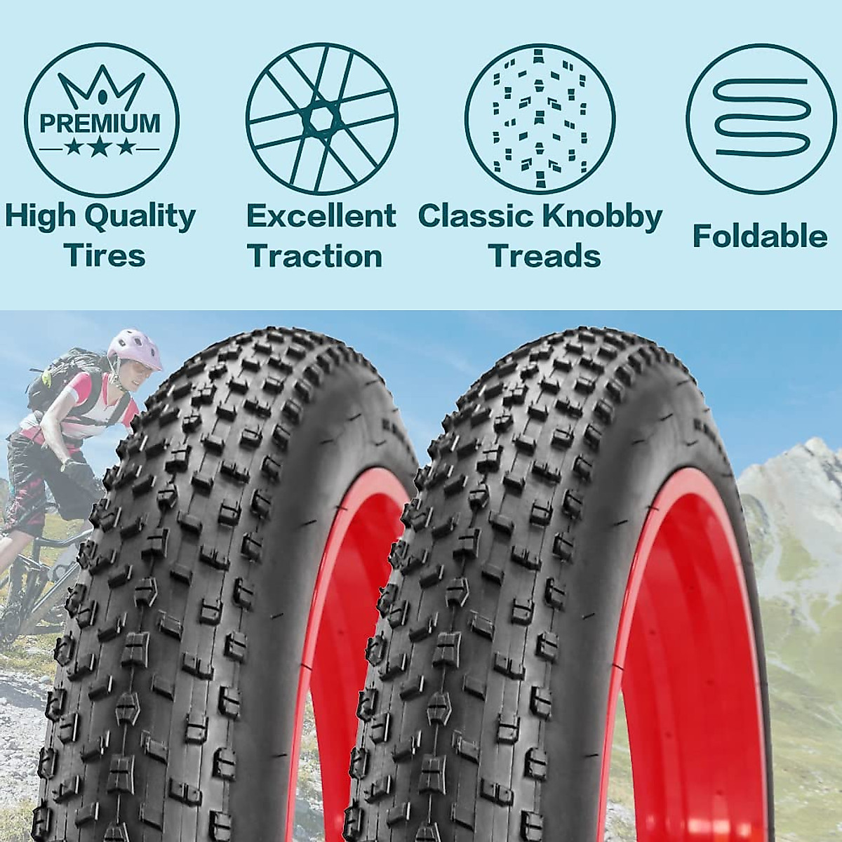 2 Pack 20" 26" Fat Tires 20/26 x 4.0 inch Fat Bike Tire Bike Tubes and Tire Levers for Folding Tires Electric Snow Beach Bicycle Tire Bicycle (26 X 4.0 2 Tires 2 Tubes)