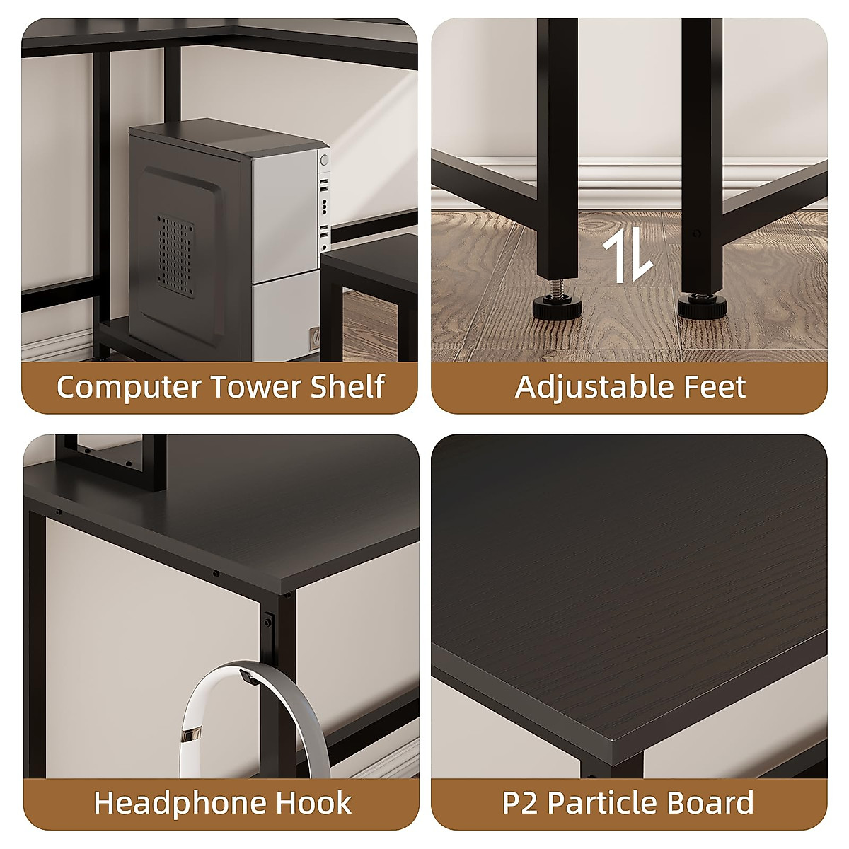 Mexin Home Office Desk-83.7 Inch 2 Person Desk with Storage Shelves and Power Outlets, Double Desk with Monitor Stand, Computer Gaming Desk, Large Work Desk, Black