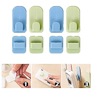 AKOAK 4 Set Multi-Function TV Air Conditioning Remote Control Wall Self Adhesive Hook Holder(Blue 2 Set + Green 2 Set)