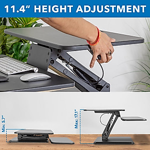 Mount-It! Sit Stand Desk Converter, Ergonomic Height Adjustable Tabletop Standing Desk, Gas Spring Compact Desk Riser MI-7916, Black Stand
