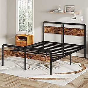 Upcanso Queen Bed Frame with Wood Headboard and Footboard, Platform Bed Frame Queen Size No Box Spring Needed with Heavy Duty Slats, Easy Assembly