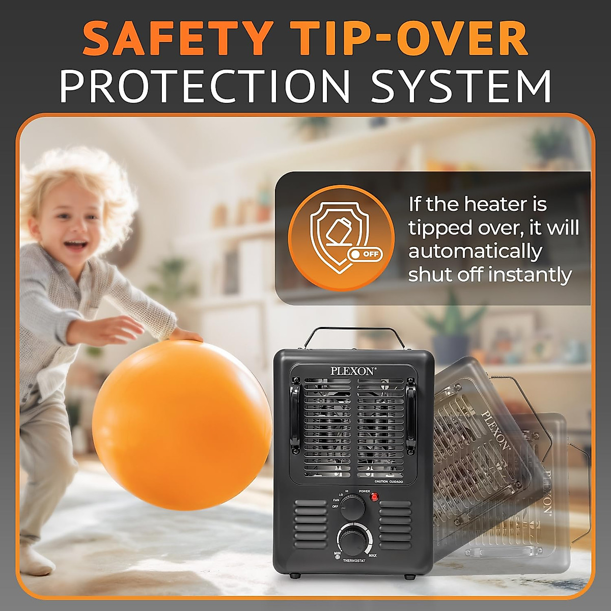 Plexon Milkhouse Utility Electric Space Heater with Thermostat Adjustable Overheat Protection Perfect for Garage or Greenhouse Workshop Comfort Home 1500 Watt Black