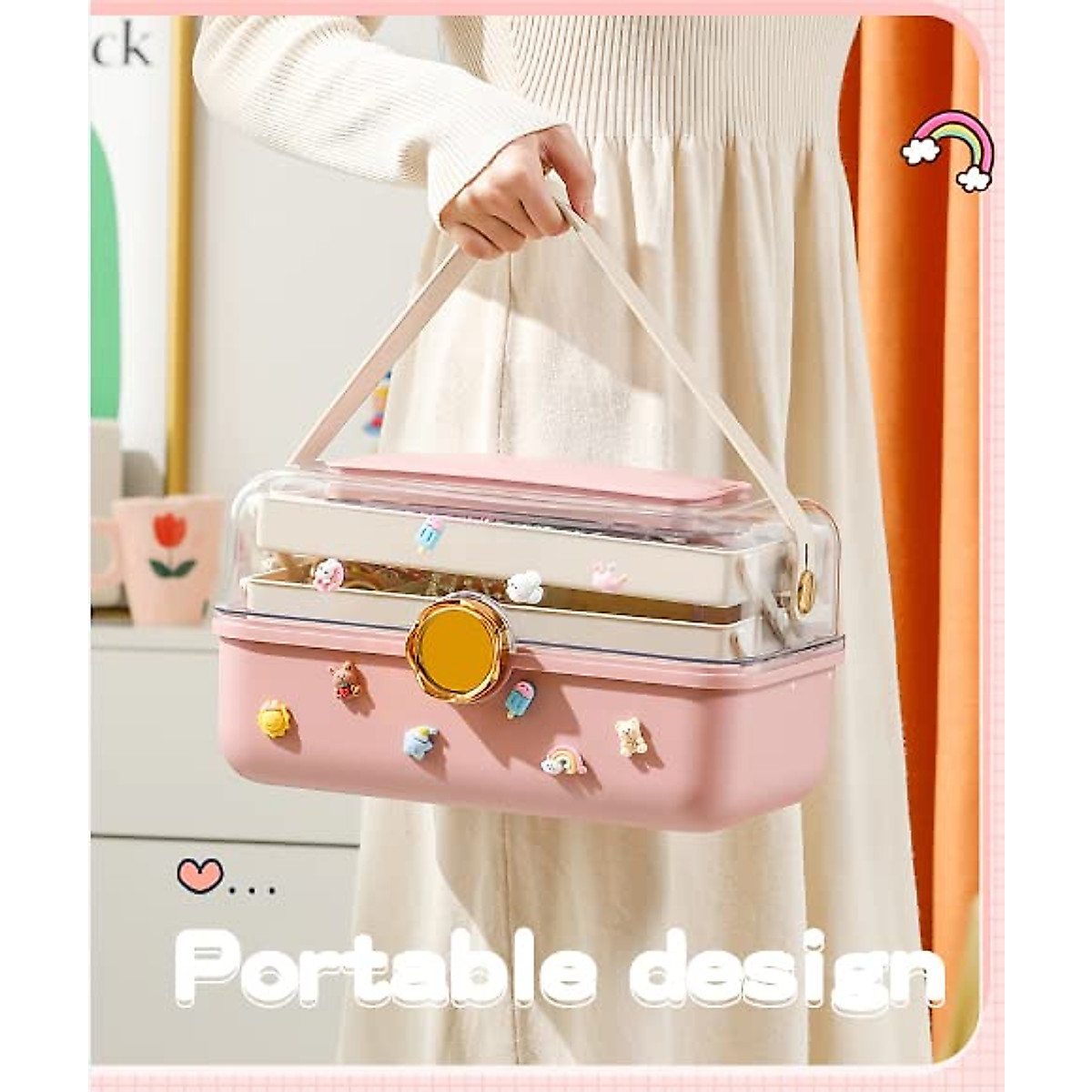 Genérico Organizer Box, Multipurpose Organizer, plastic box to organize, with mirror, 2 layers to organize, all kinds of accessories. (Pink) BBC252501BC