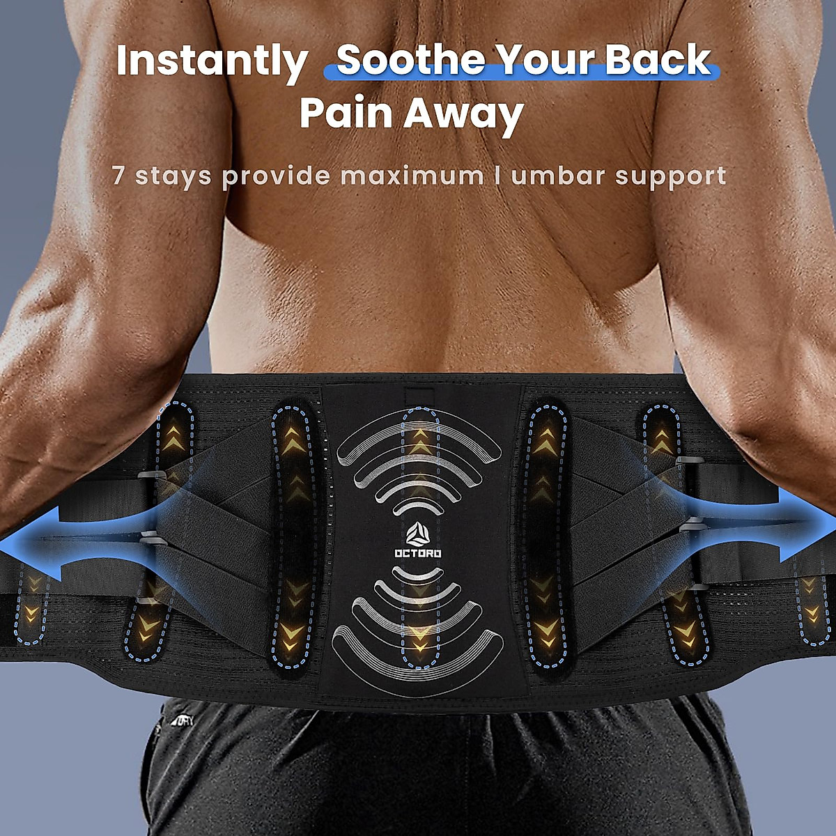 OCTORO Back Brace for Lower Back Pain Relief Women Men, Back Support Belt for Herniated Disc, Sciatica, Scoliosis, Lumbar Support Brace with Hot &Cold Pad Therapy Pocket(Waist: 28"-61")